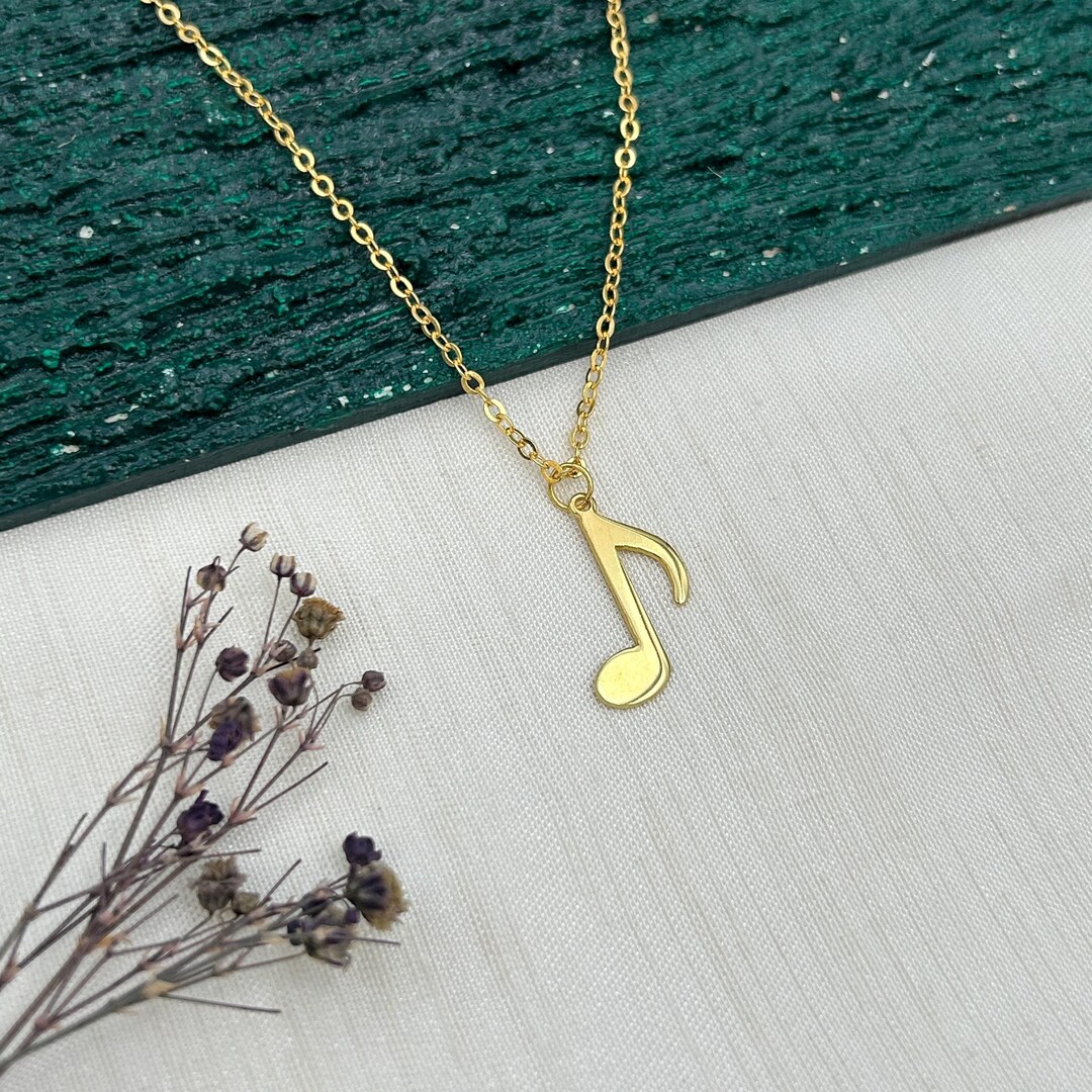 14k Solid Gold Music Note Necklace Musical Gift Real Gold Note Pendant ...