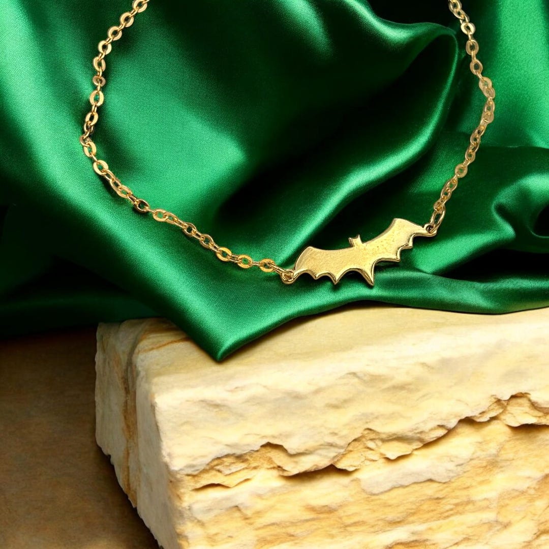14K Solid Gold Bat Bracelet - Batman Design Necklace -real Gold Bat ...
