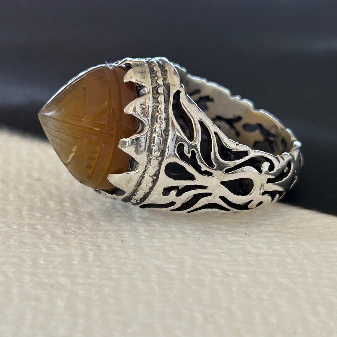 925K Silver Agate Signet Ring | Calligraphy Allah Islamic Men's Ring - Etsy