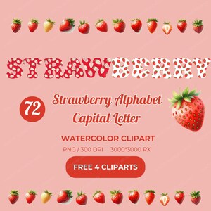 76 Strawberry Alphabet Watercolor Clipart Set, Printable Strawberry ...