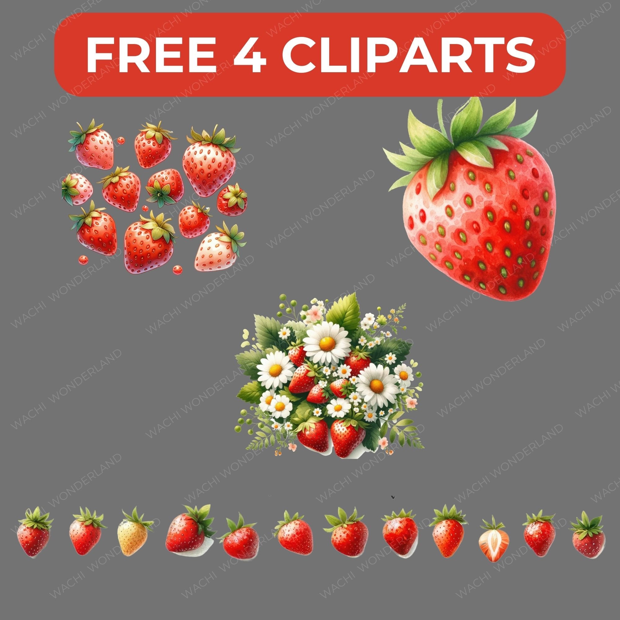 76 Strawberry Alphabet Watercolor Clipart Set, Printable Strawberry ...