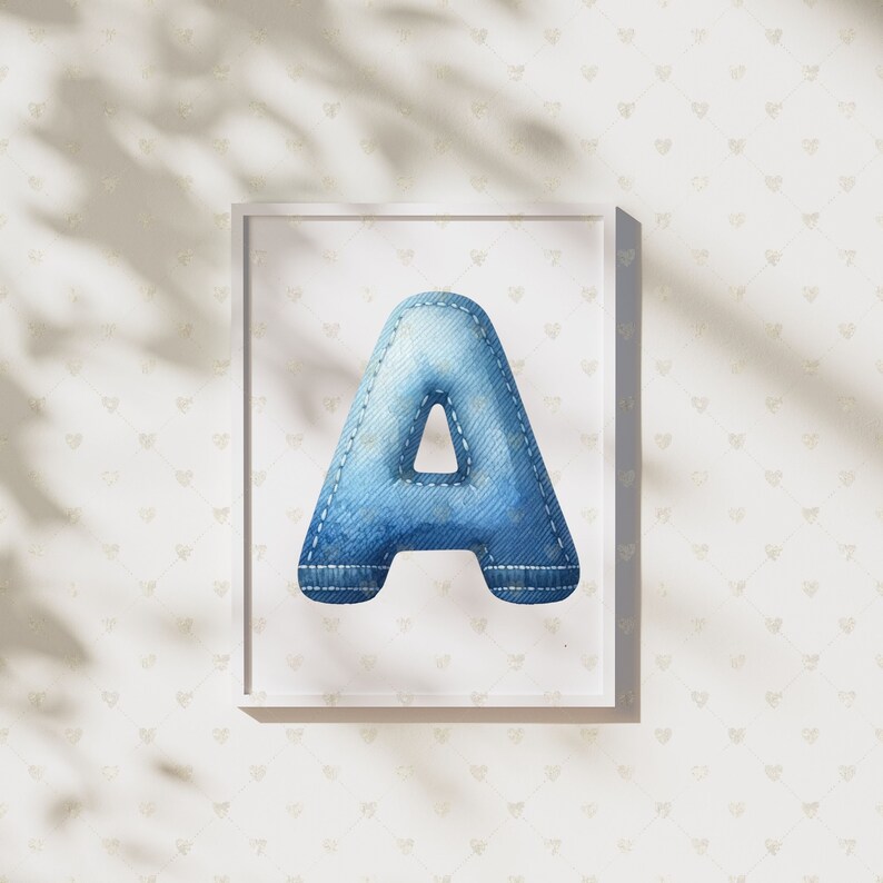 Denim Letter Alphabet: Blue Jean Watercolor Clipart (PNG Digital ...