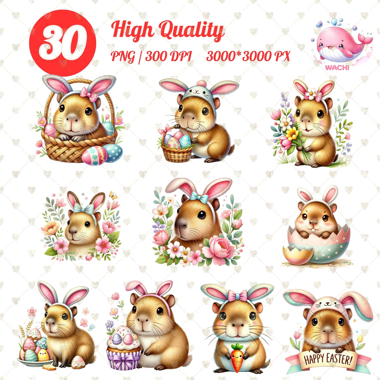 Capybara Easter Watercolor Clipart: 30 PNG Bundle (digital Download) - Etsy
