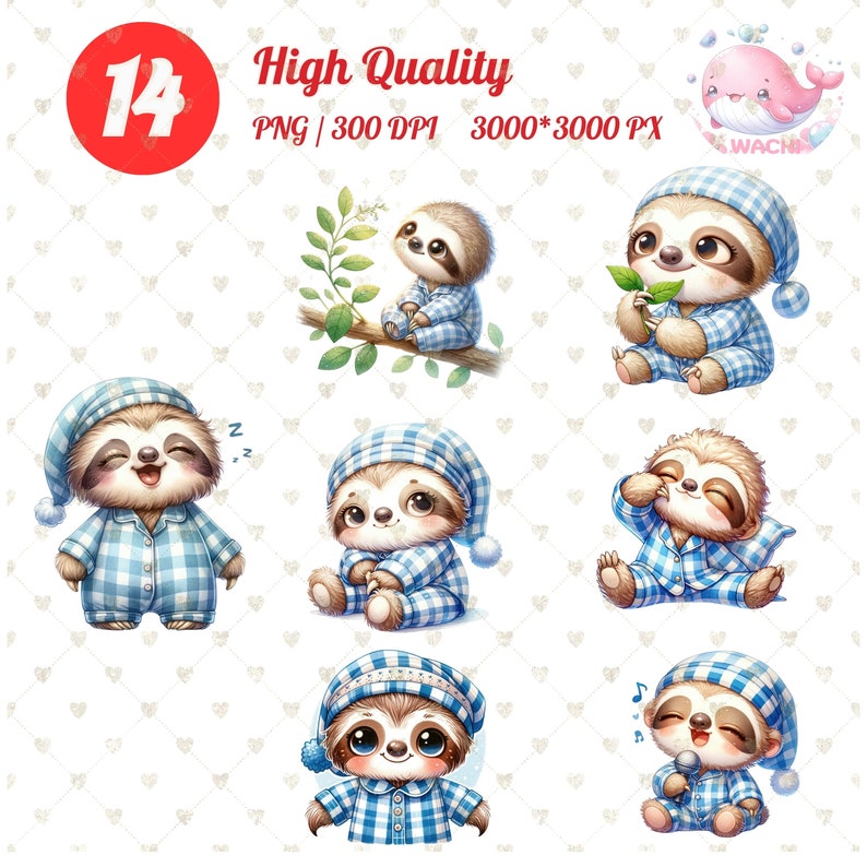 Lazy Cute Sloth Clipart Birthday Card Pajama Baby Sloth Sleep Daily ...