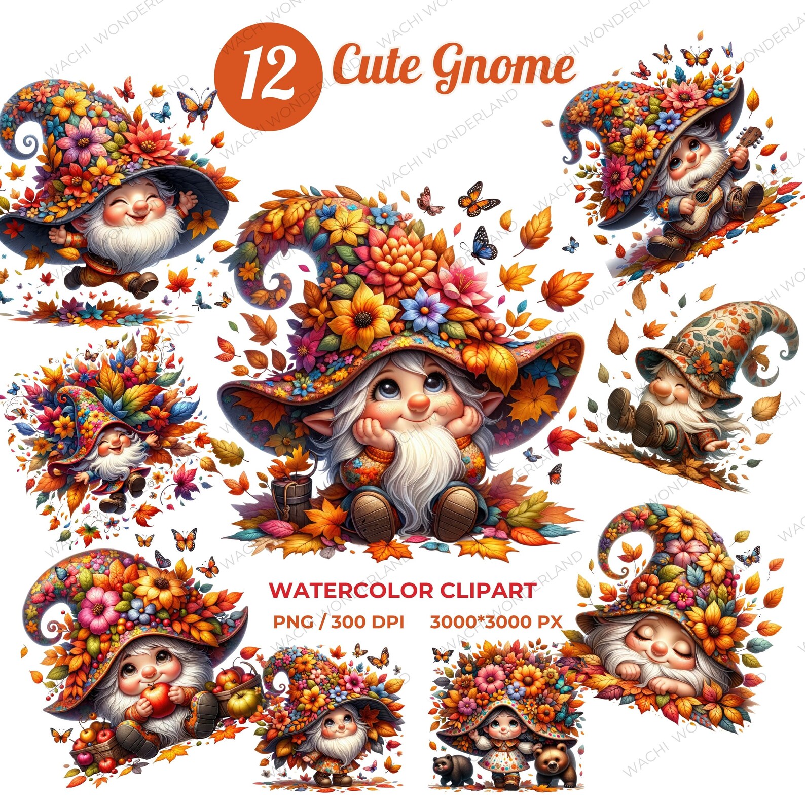 Watercolore Gnome Clipart Autumn Gnome Clipart, Autumn Gnome, Fall ...
