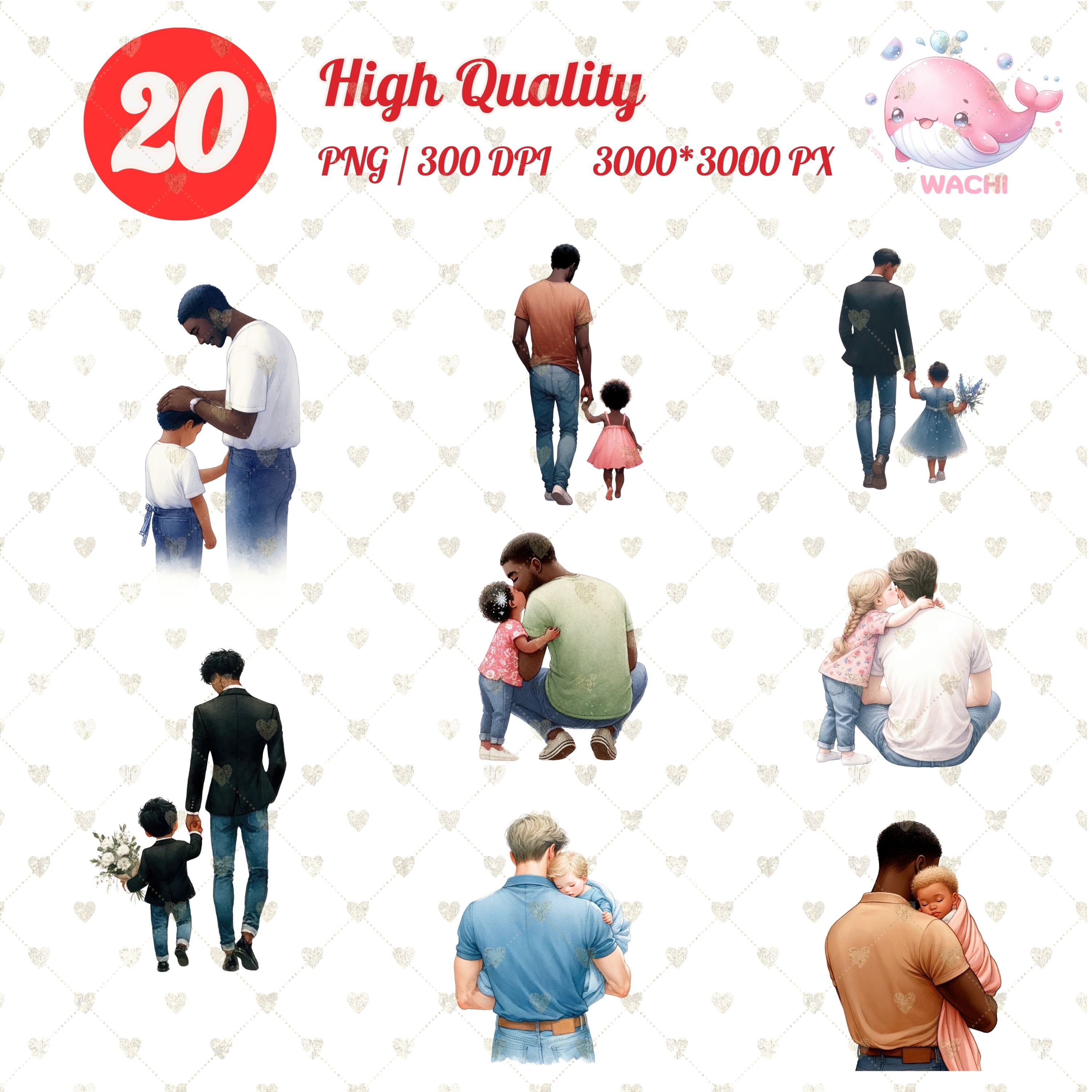 Father's Day Watercolor Clipart: Tender Dad and Child PNG (digital ...