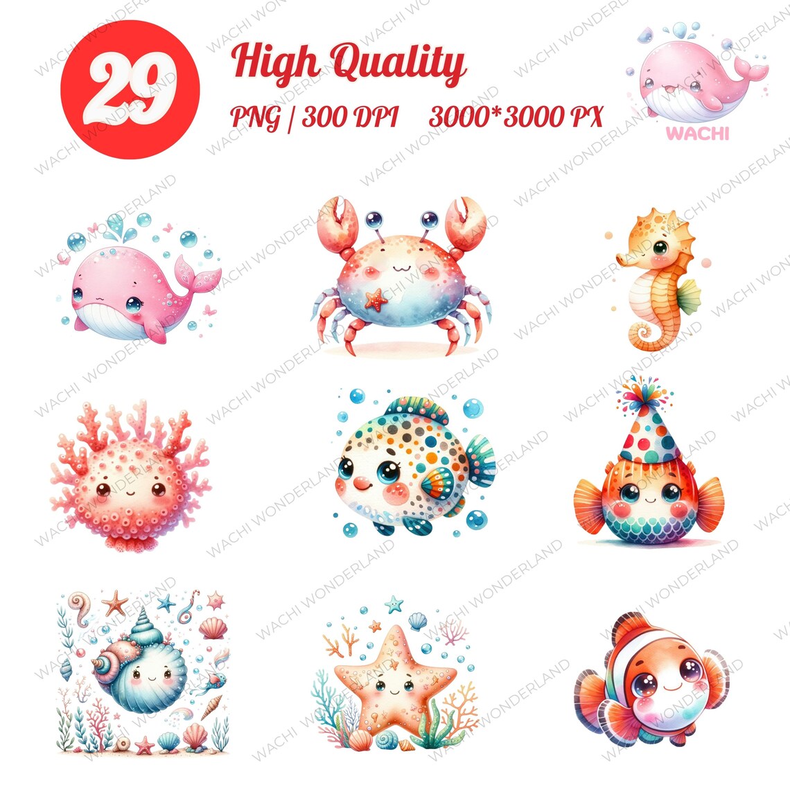 Cute Mermaid Birthday Baby Shower Watercolor Clipart Bundle Underwater ...