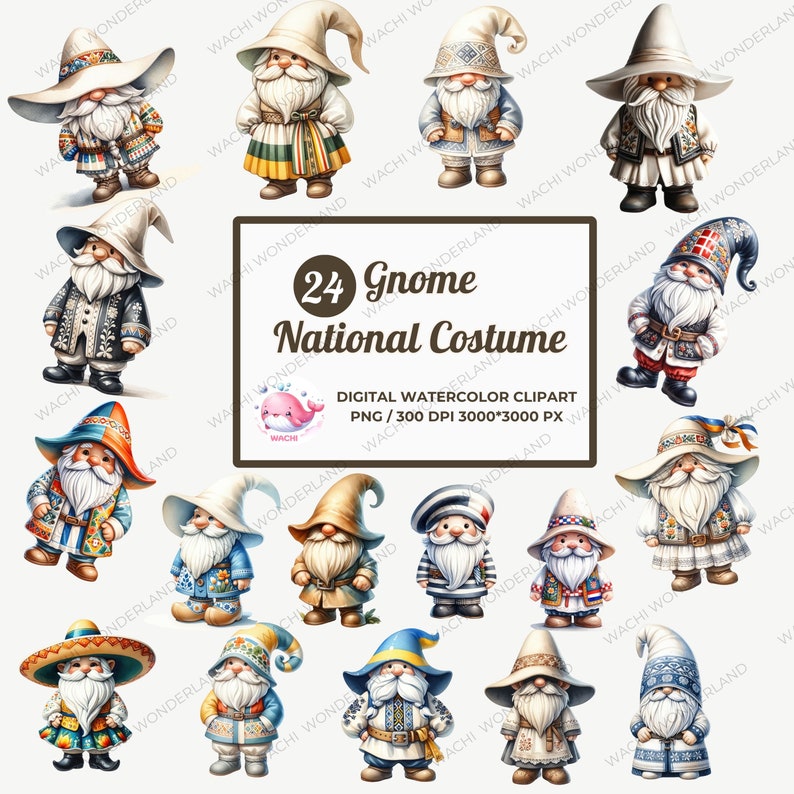 Gnome Clipart Bundle Png, National Costume USA Cute Gnome, Sublimation ...