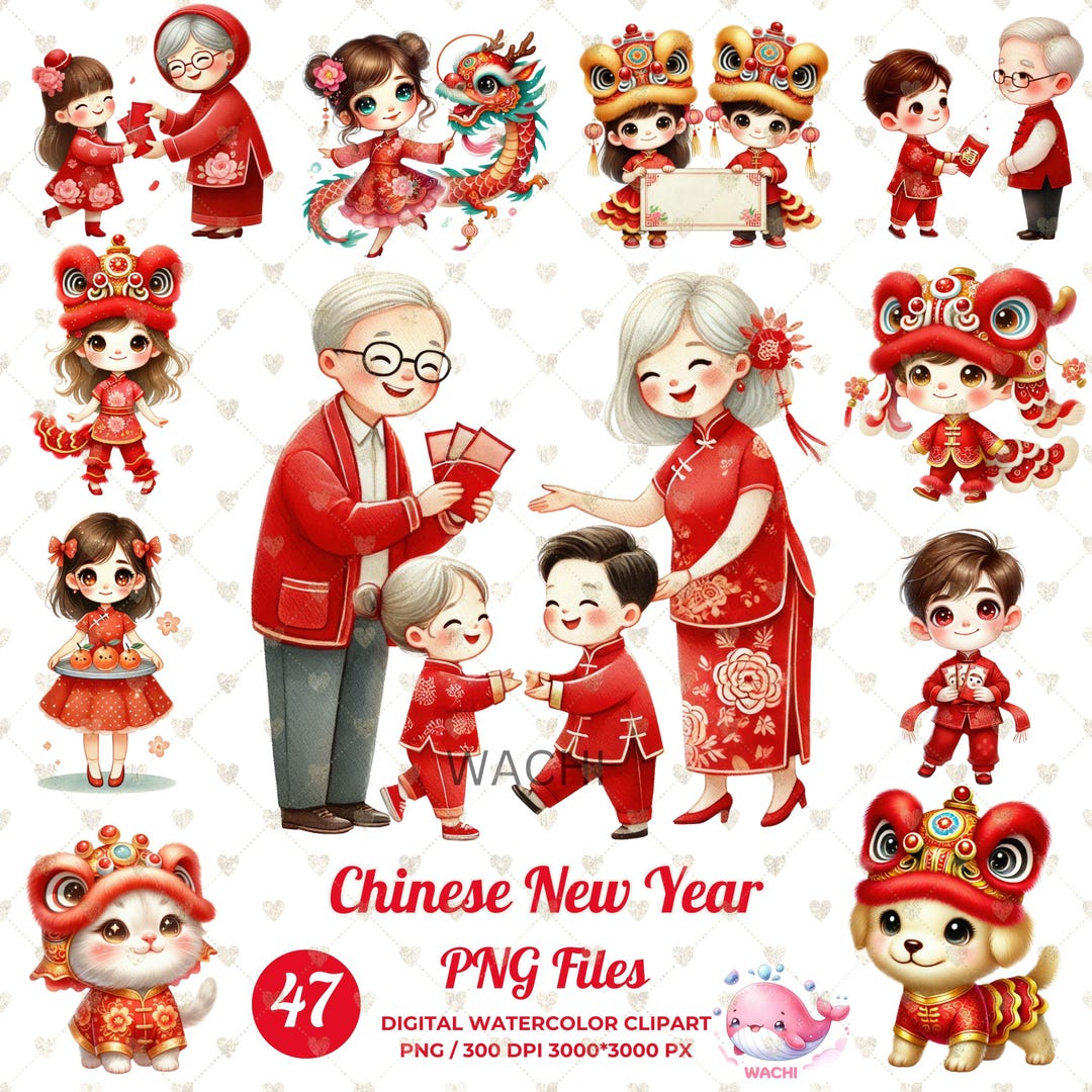 Chinese New Year Clipart Bundle, Lunar New Year Characters, Cute ...