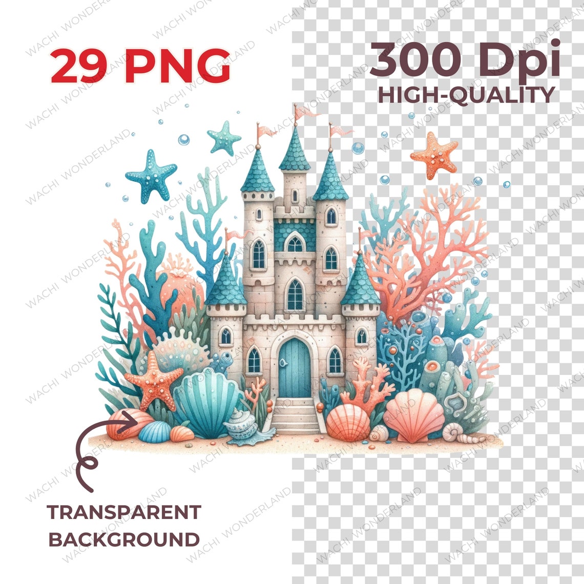 Cute Mermaid Birthday Baby Shower Watercolor Clipart Bundle Underwater ...