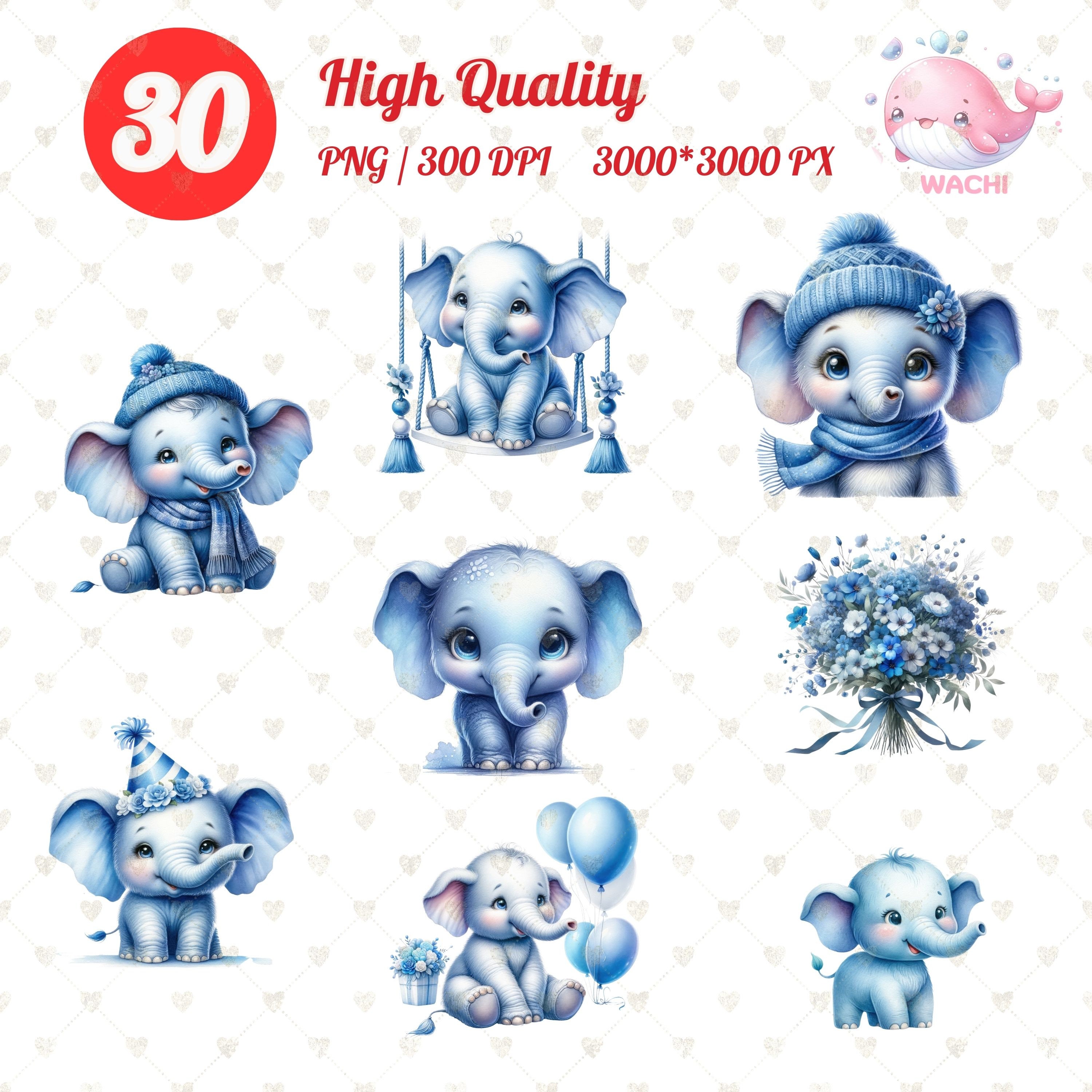 Blue Elephant Clip, Baby Elephant Art, Elephant Watercolor ...