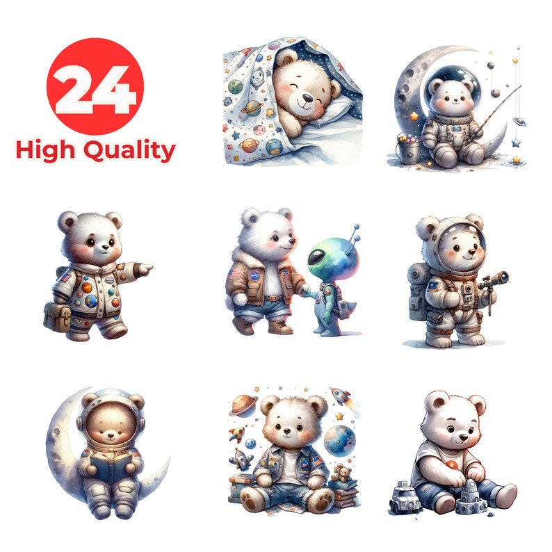 24 Astronaut Teddy Bears, A Space Clipart, Kids Room Decor, Nursery ...