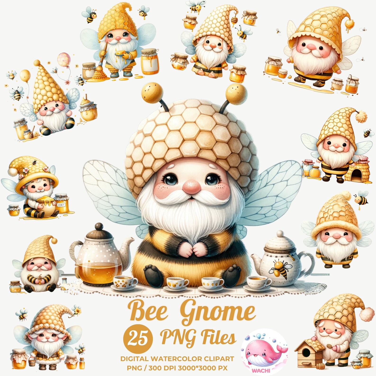 Bumble Bee Gnome Watercolor Clipart, Honey Gnome, Cute Gnome Png ...