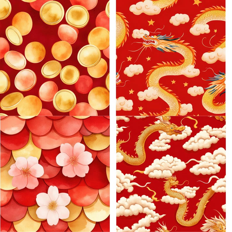 Lunar New Year Seamless Chinese New Year Seamless Patterns Floral Peony ...