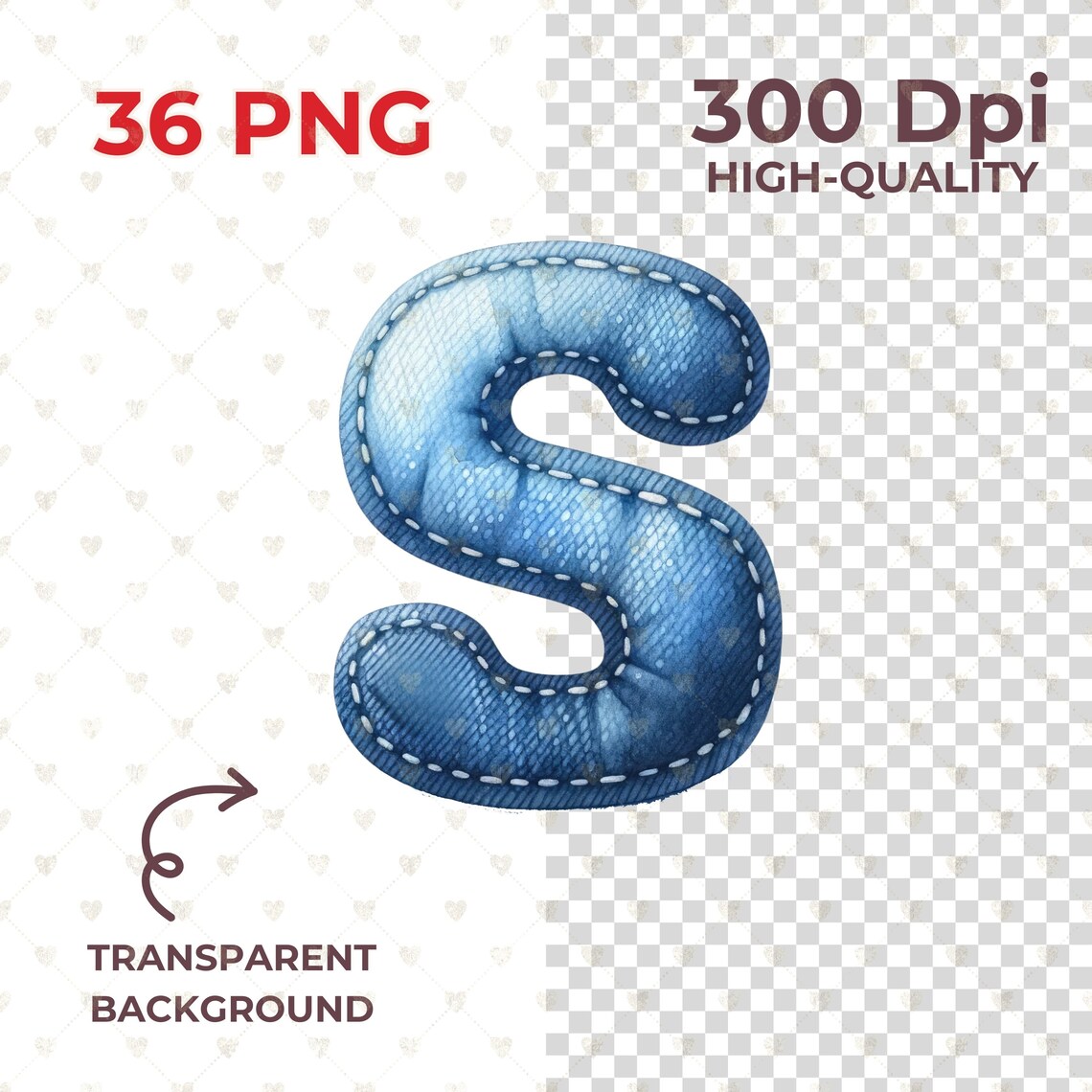 Denim Letter Alphabet: Blue Jean Watercolor Clipart (PNG Digital ...