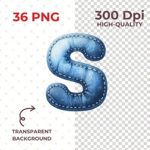 Denim Letter Alphabet: Blue Jean Watercolor Clipart (PNG Digital ...