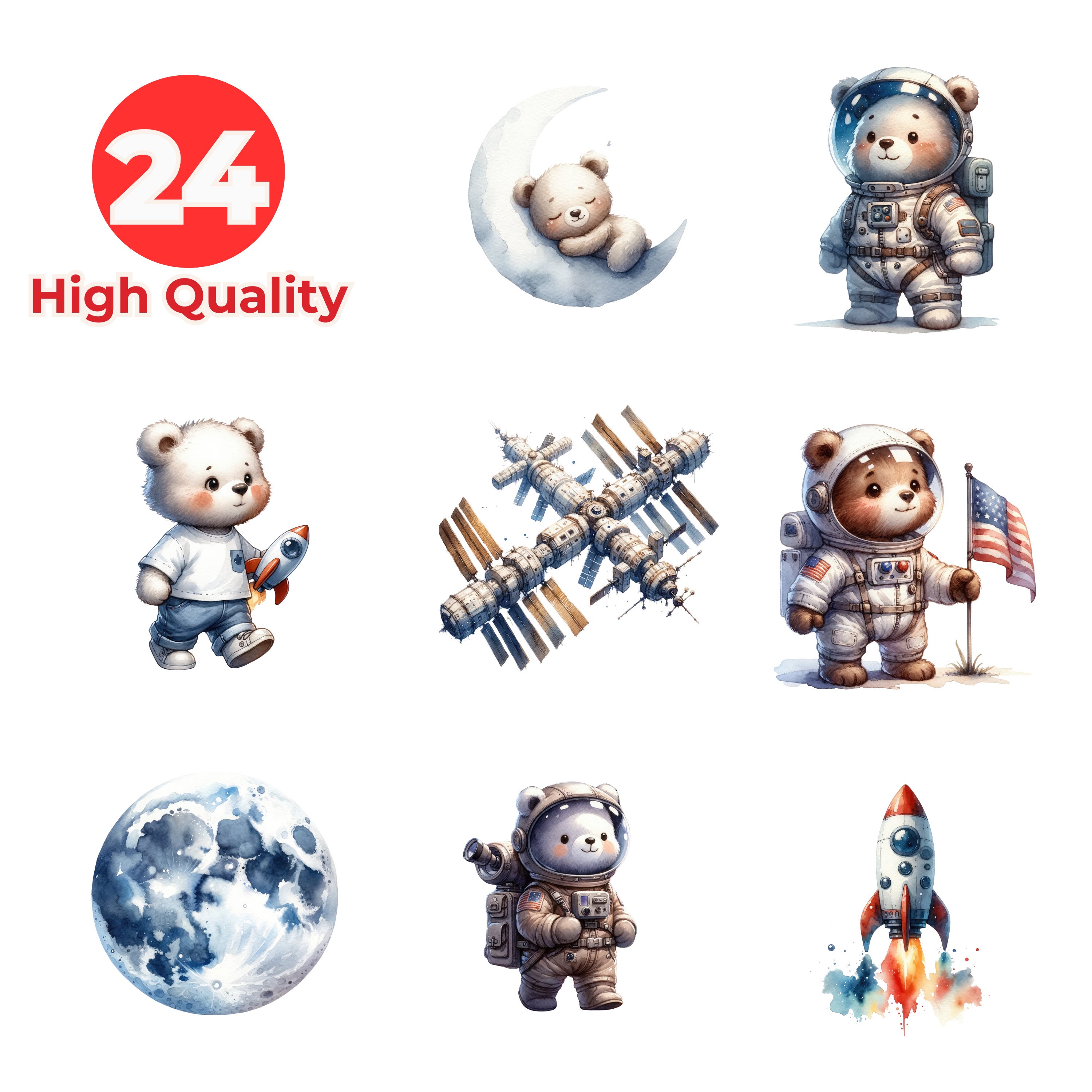 24 Astronaut Teddy Bears, A Space Clipart, Kids Room Decor, Nursery ...