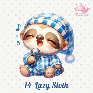 Lazy Cute Sloth Clipart Birthday Card Pajama Baby Sloth Sleep Daily ...