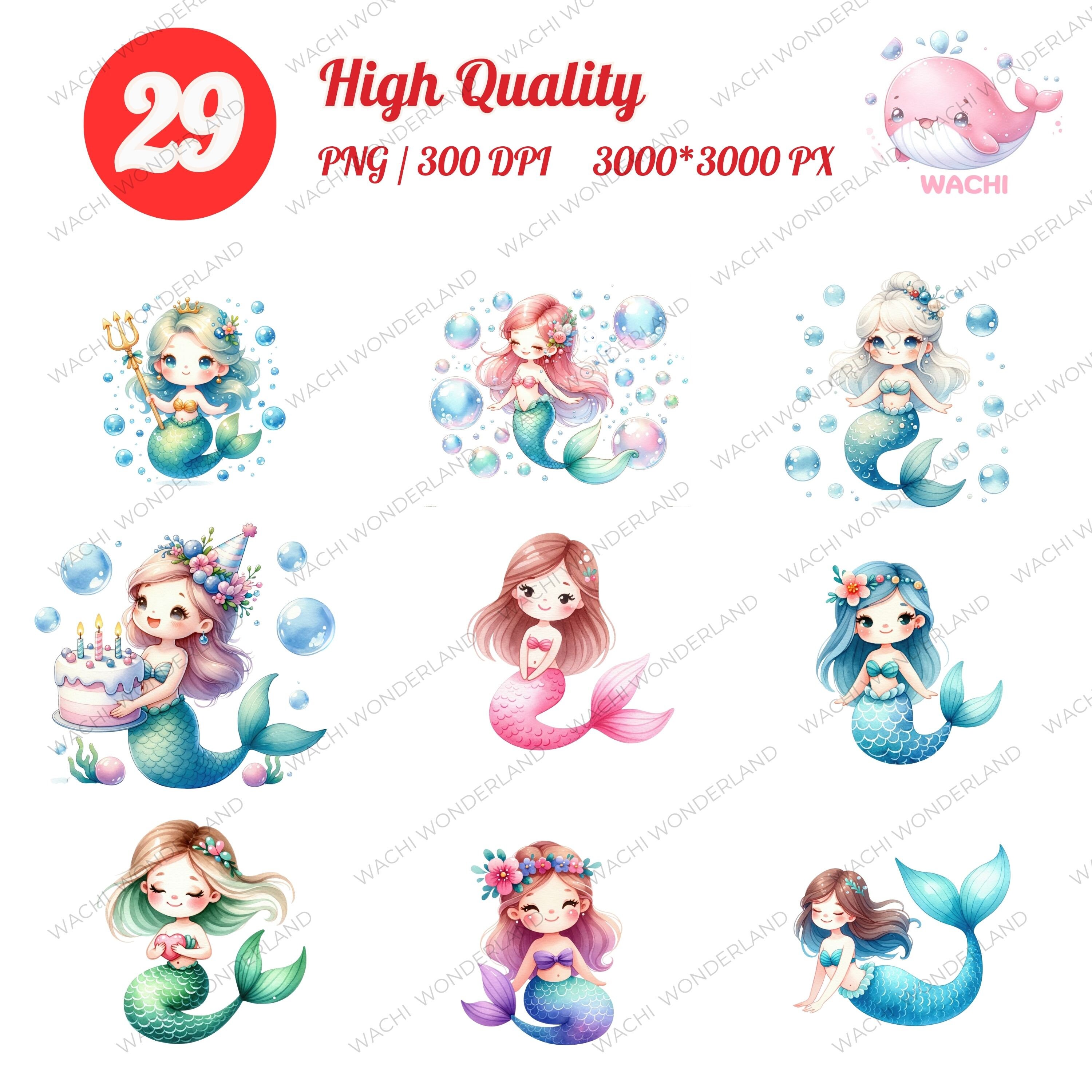 Cute Mermaid Birthday Baby Shower Watercolor Clipart Bundle Underwater ... Cute Mermaid Birthday Baby Shower Watercolor Clipart Bundle Underwater ...