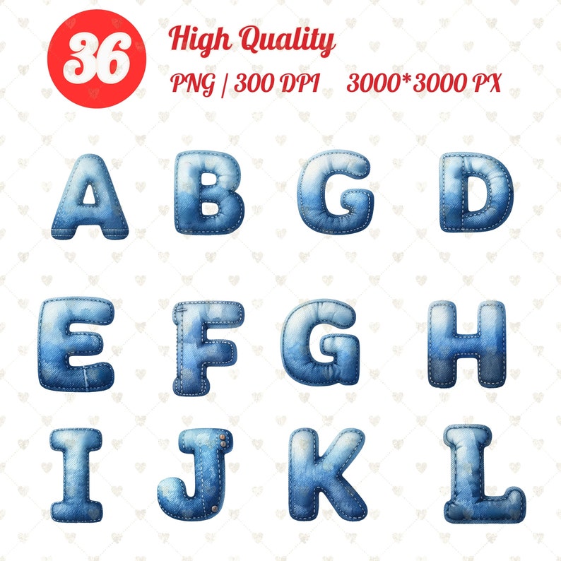 Denim Letter Alphabet: Blue Jean Watercolor Clipart (PNG Digital ...