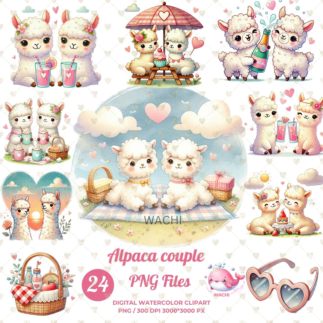 Alpaca Couple Clipart Png Happy Valentinepng Png Bundl Lovely Animals ...