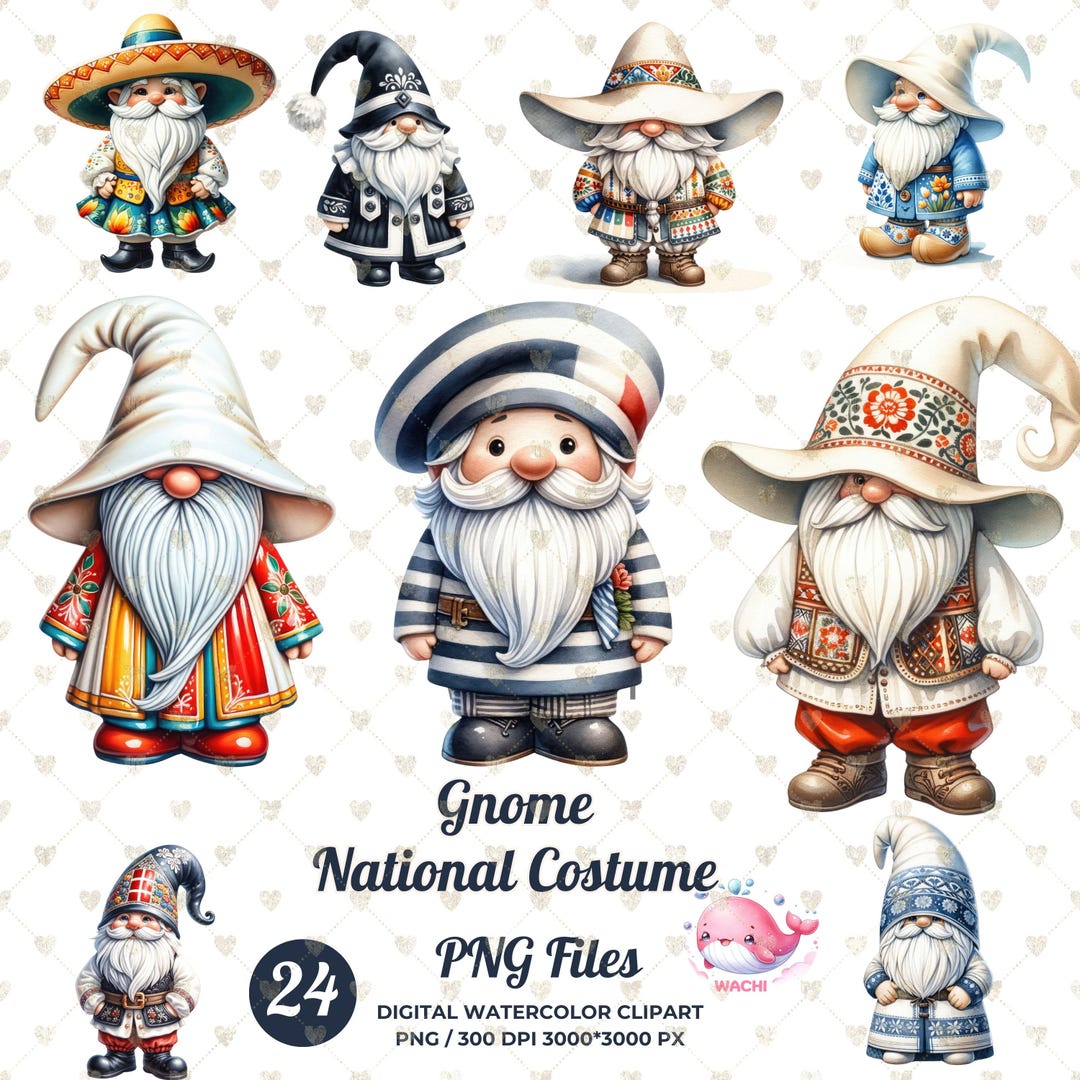 Gnome Clipart Bundle Png, National Costume USA Cute Gnome, Sublimation ...