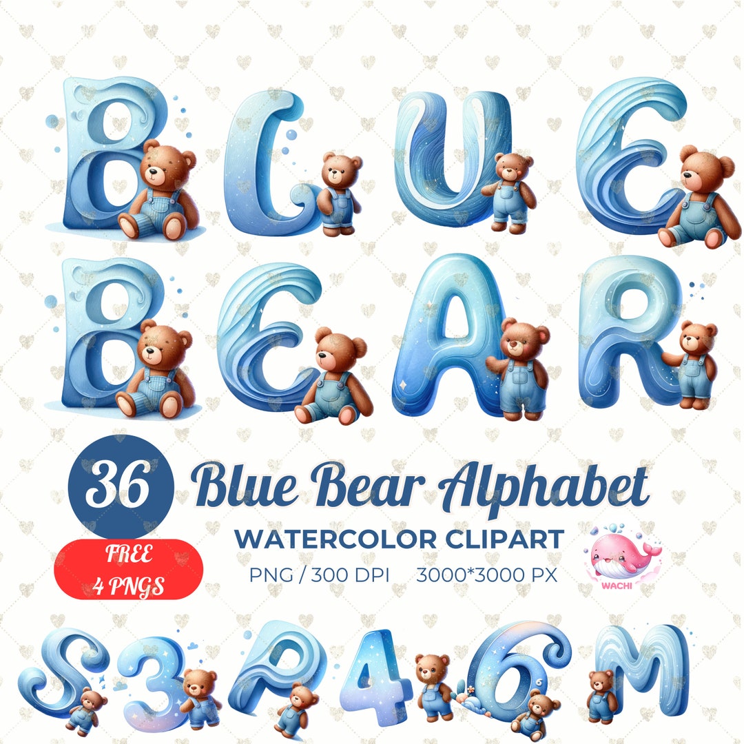 Teddy Bear Alphabet Nursery Clipart Baby Shower Watercolor ABC, Baby ...