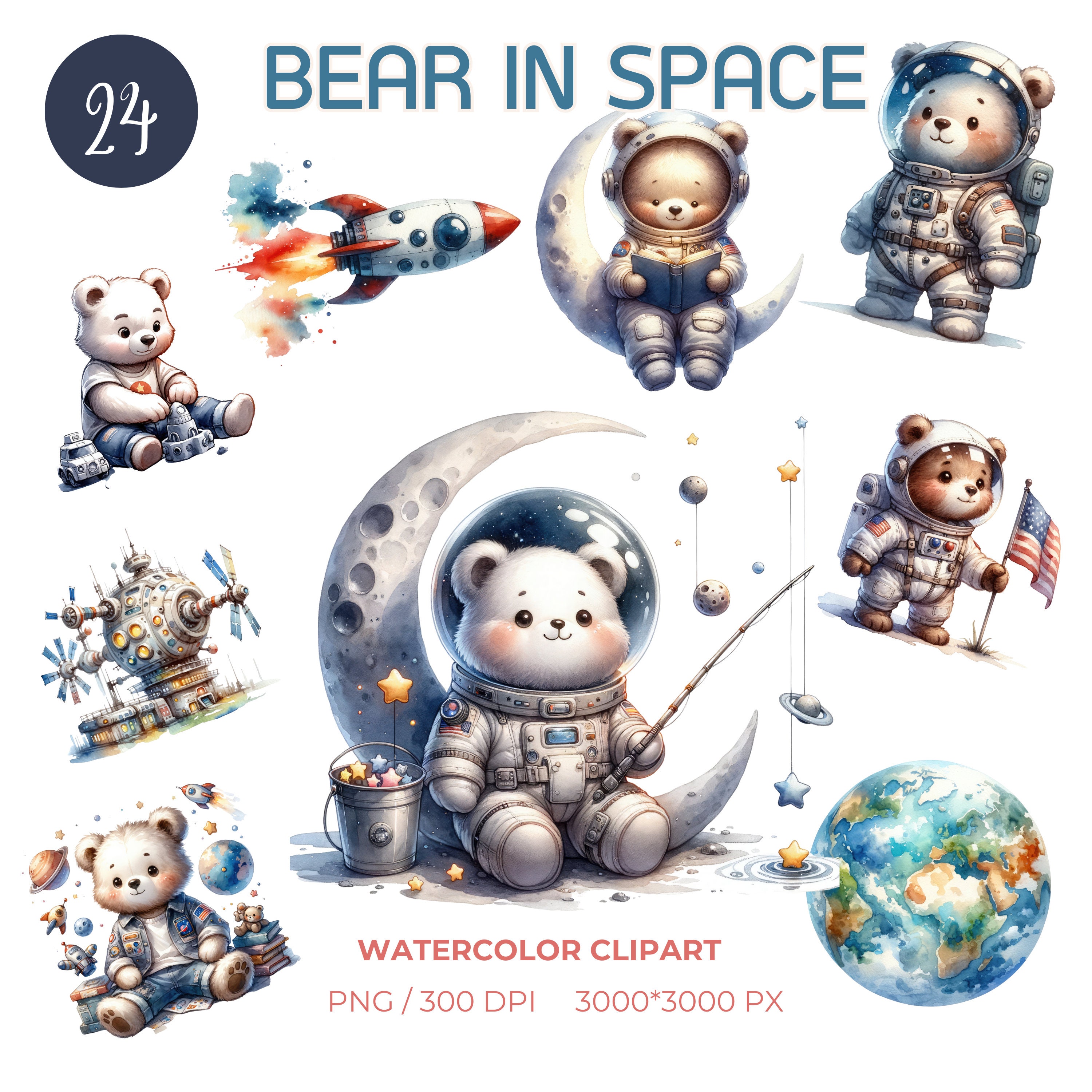 24 Astronaut Teddy Bears, A Space Clipart, Kids Room Decor, Nursery ...