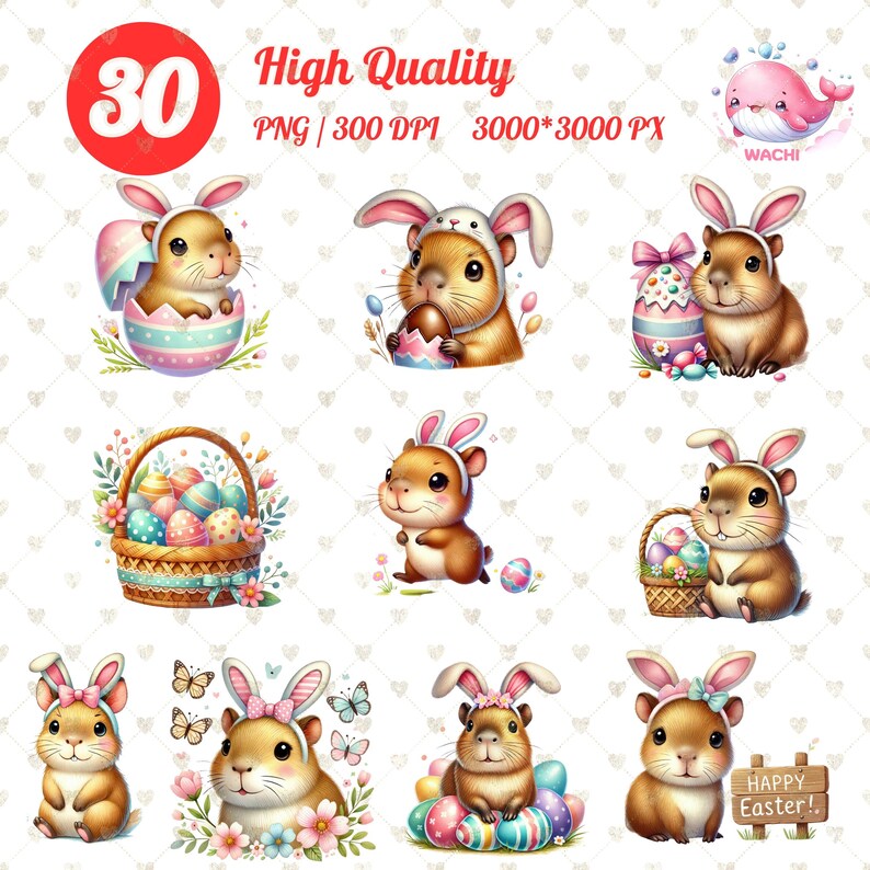 Capybara Easter Watercolor Clipart: 30 PNG Bundle (digital Download) - Etsy