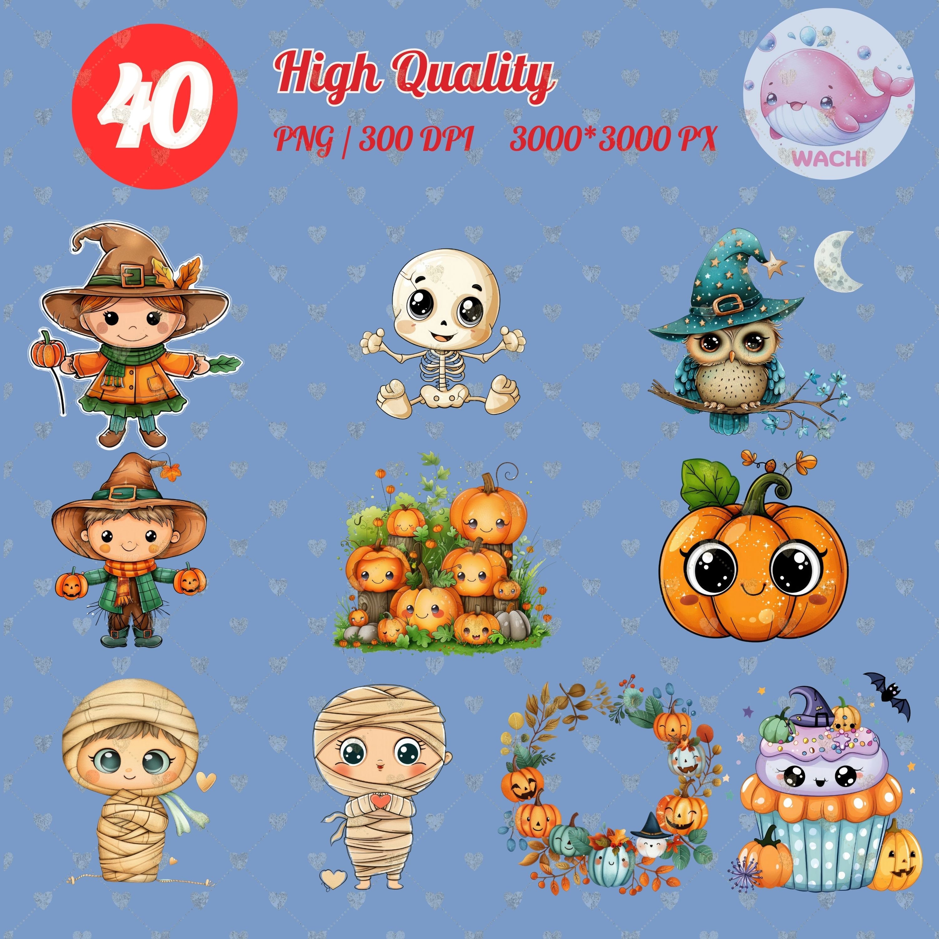 40 Cute Halloween for Kids Clipart Bundle , Cute Scarecrows, Pumpkins ...