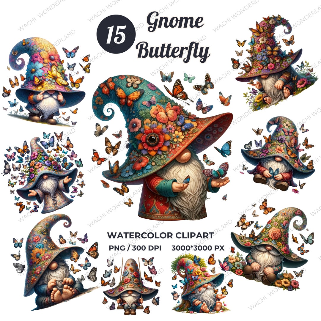 Gnome Flower Butterfly Digital Gnomepng Lovely Gnome Png Gnomee Png ...