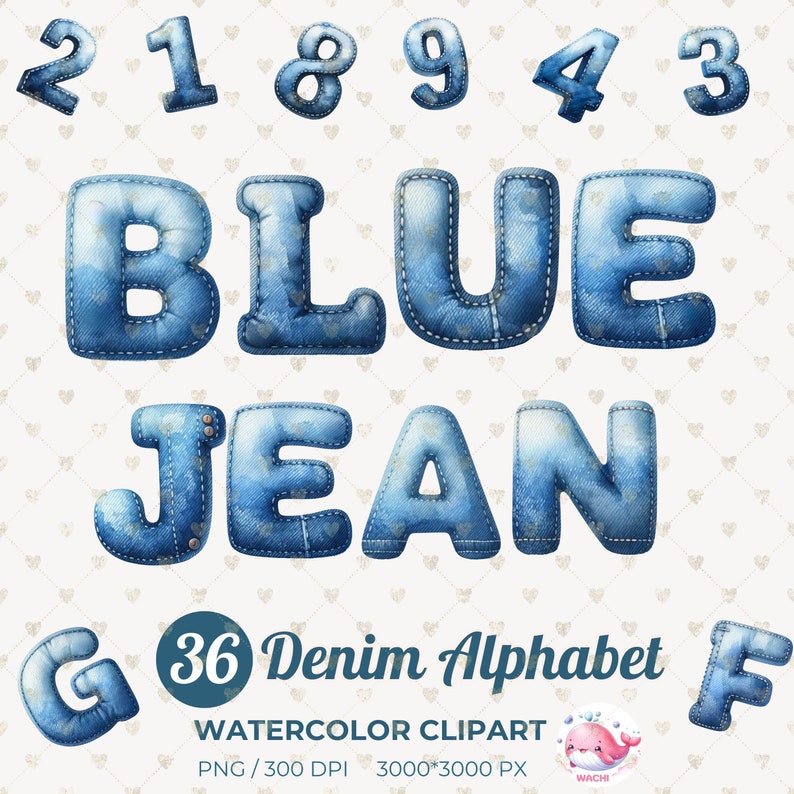 Denim Letter Alphabet Blue Jean Lettering PNG Font Digital Denim Letter ...