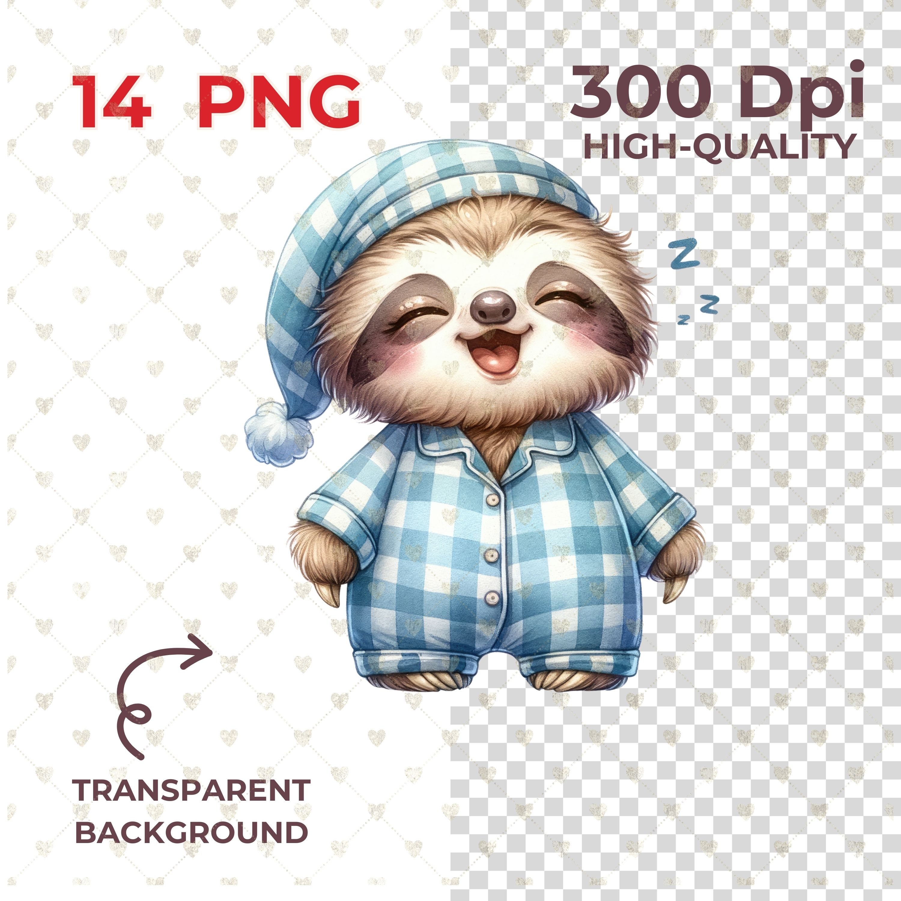 Lazy Cute Sloth Clipart Birthday Card Pajama Baby Sloth Sleep Daily ...