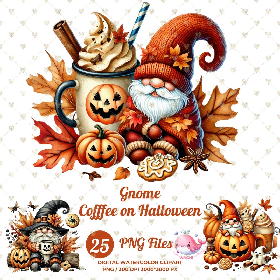 Halloween Gnome Clipart: Iced Coffee, Autumn PNG (digital Download) - Etsy