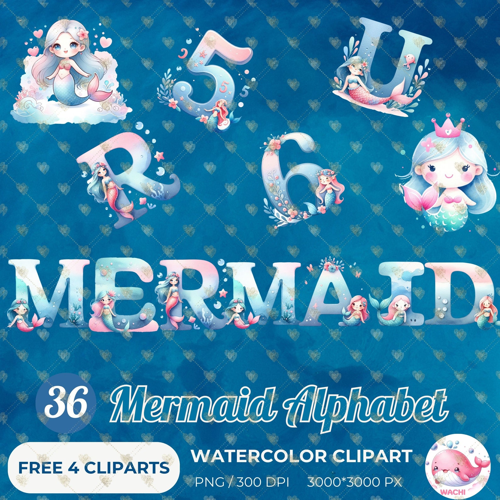 Mermaid Clipart, Scrapbook ,printable Art, Nursery Decoration, Wall Art ...