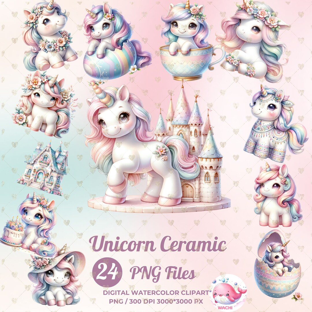 Unicorns Watercolor Clipart Bundle , Cute Little Unicorn Images ...