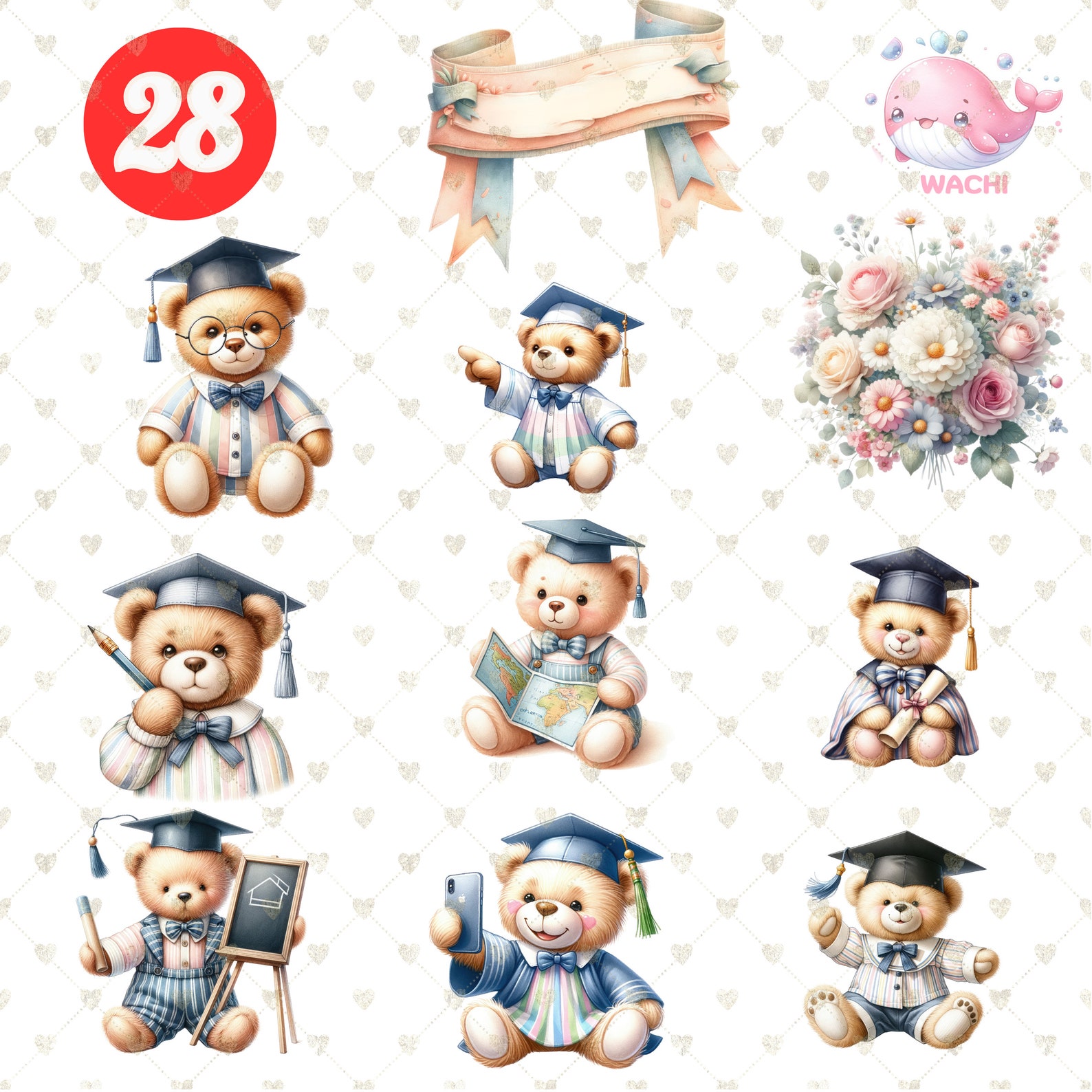 Graduation Clipart, Teddy Bear Art, Celebration Bears, Academic Clipart ...
