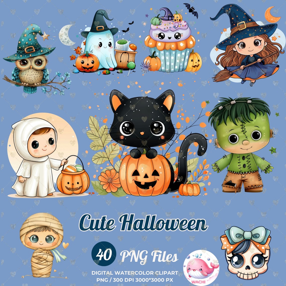 40 Cute Halloween for Kids Clipart Bundle , Cute Scarecrows, Pumpkins ...