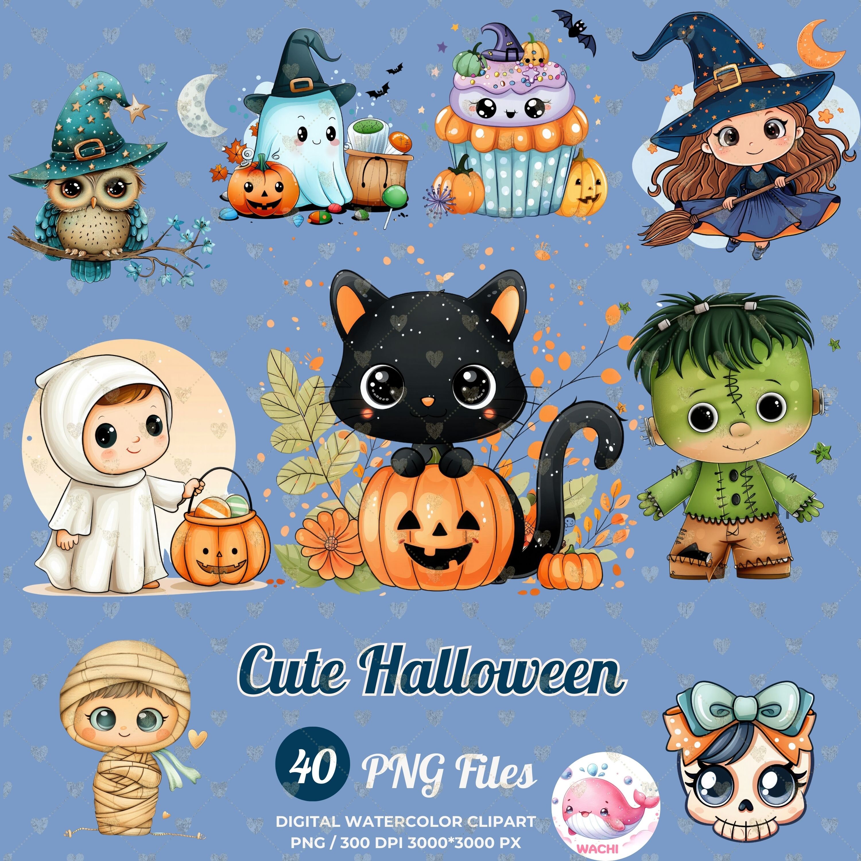 40 Cute Halloween for Kids Clipart Bundle , Cute Scarecrows, Pumpkins ...