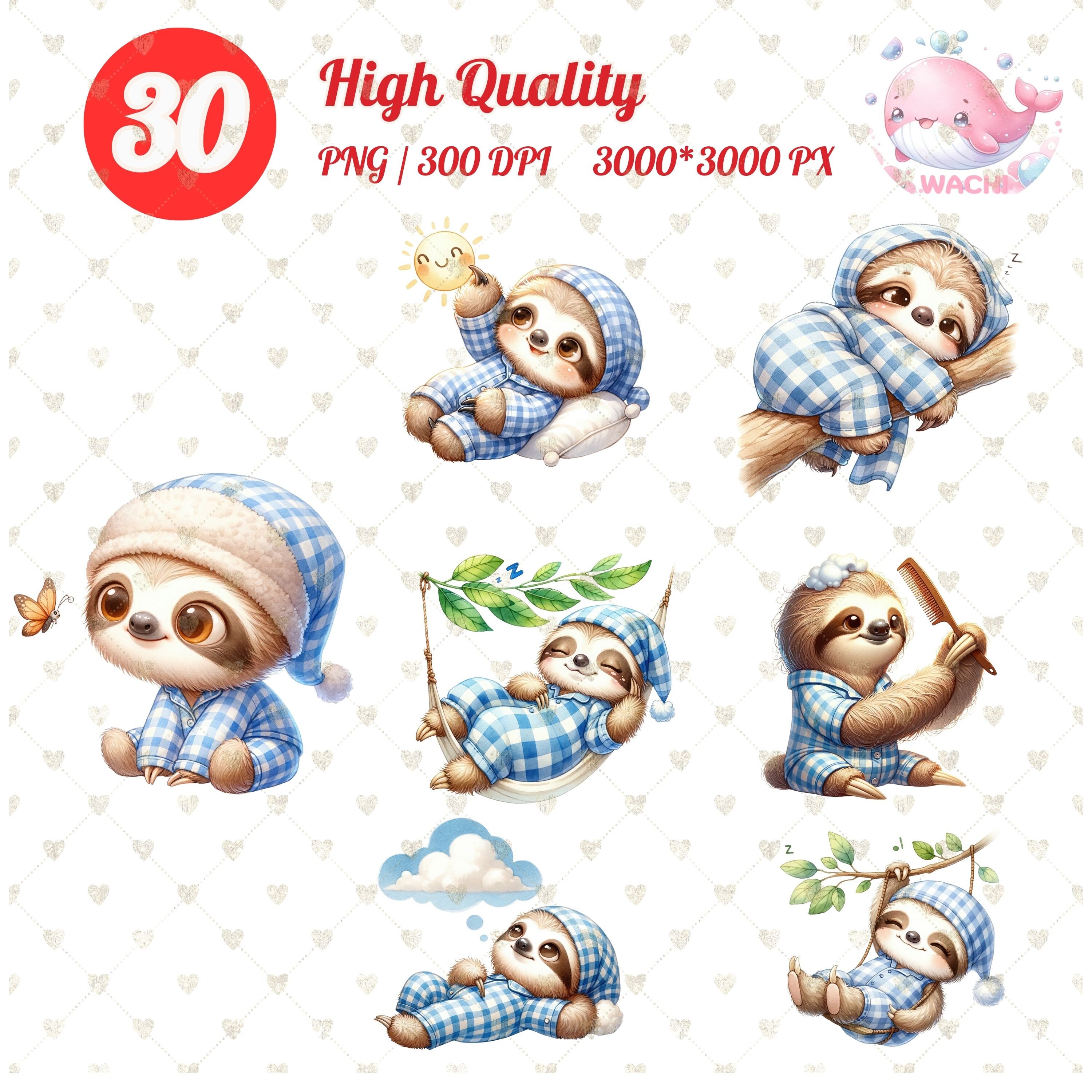 Lazy Cute Sloth Clipart Birthday Card Pajama Baby Sloth Sleep Daily ...