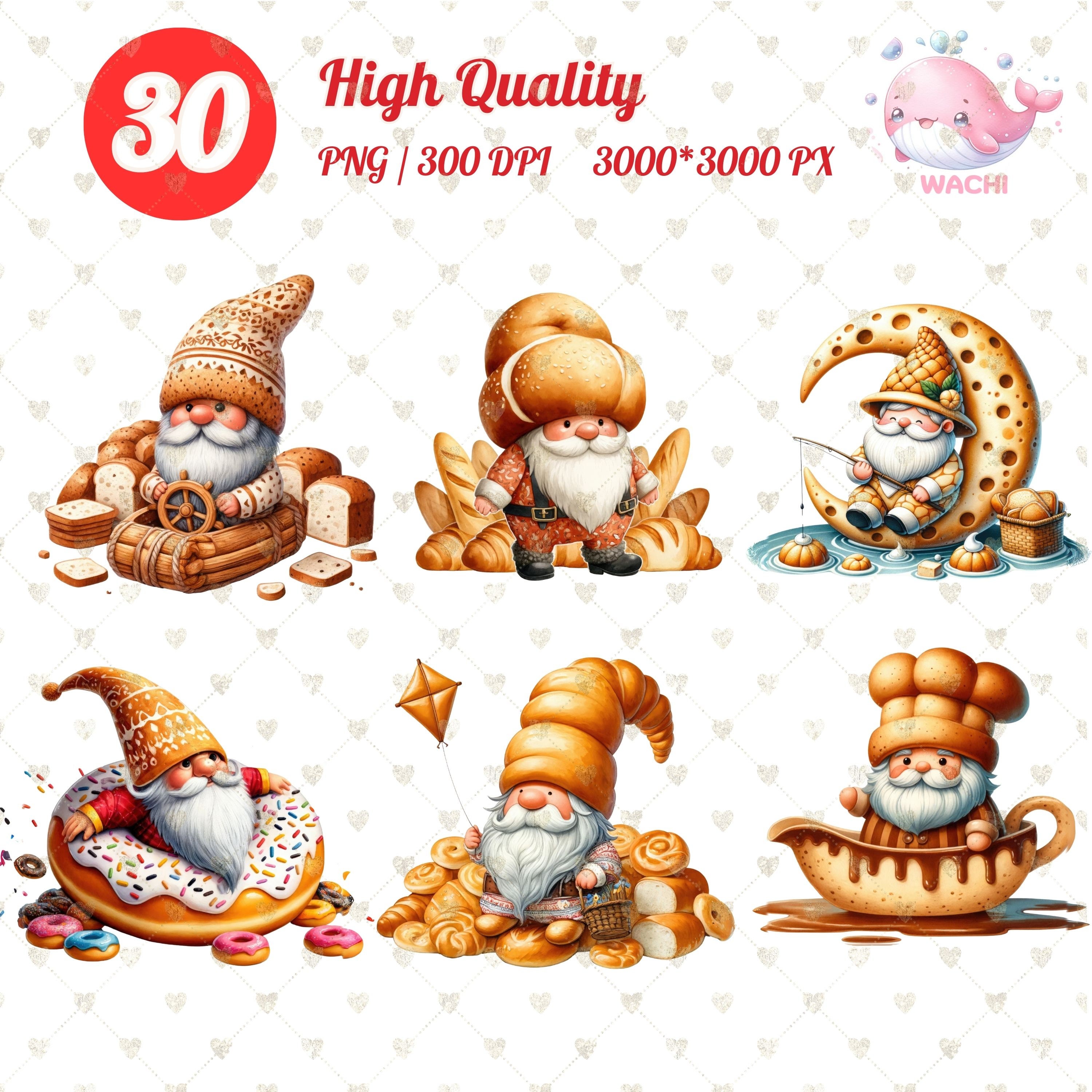 Baker Gnome Watercolor Clipart, Pastry Elf PNG, Gnome Baking Art ...