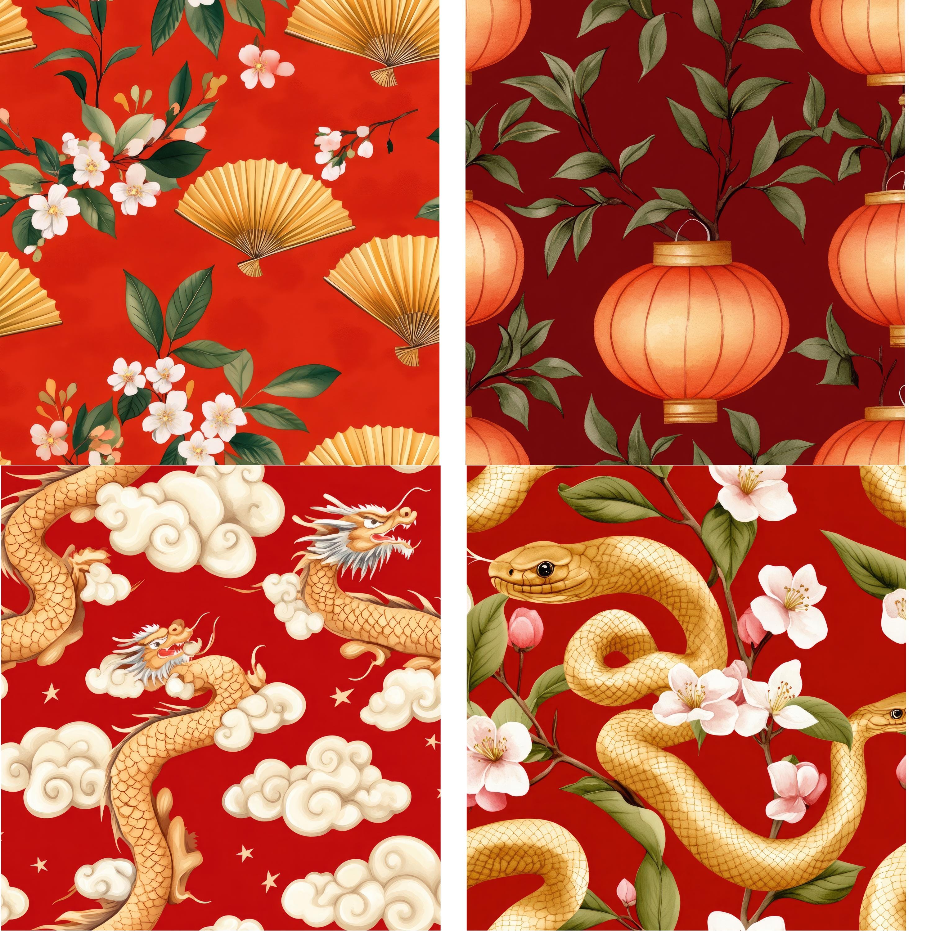 Lunar New Year Seamless Chinese New Year Seamless Patterns Floral Peony ...