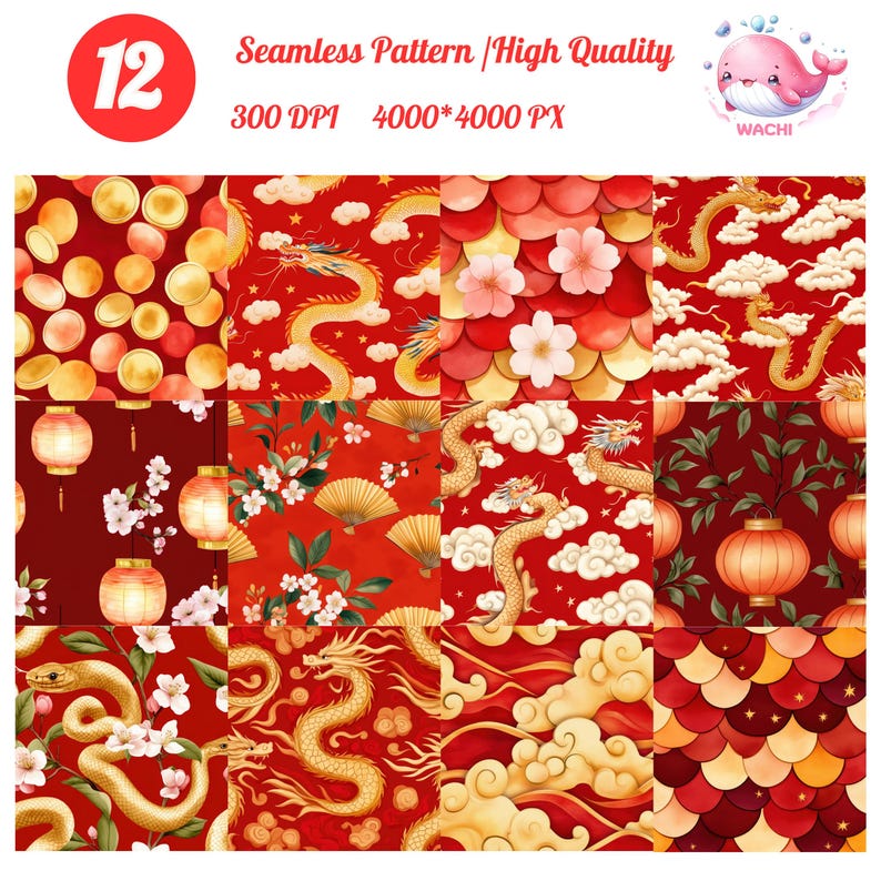 Lunar New Year Seamless Chinese New Year Seamless Patterns Floral Peony ...