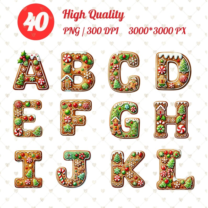 Christmas Gingerbread Cookie Alphabet Clipart Cute Gingerbread Man ...