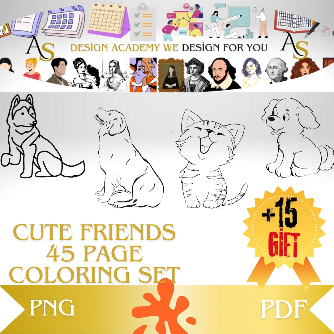 60 Easy Coloring Pages for Kids, Coloring Page Pack, Coloring Book for ...