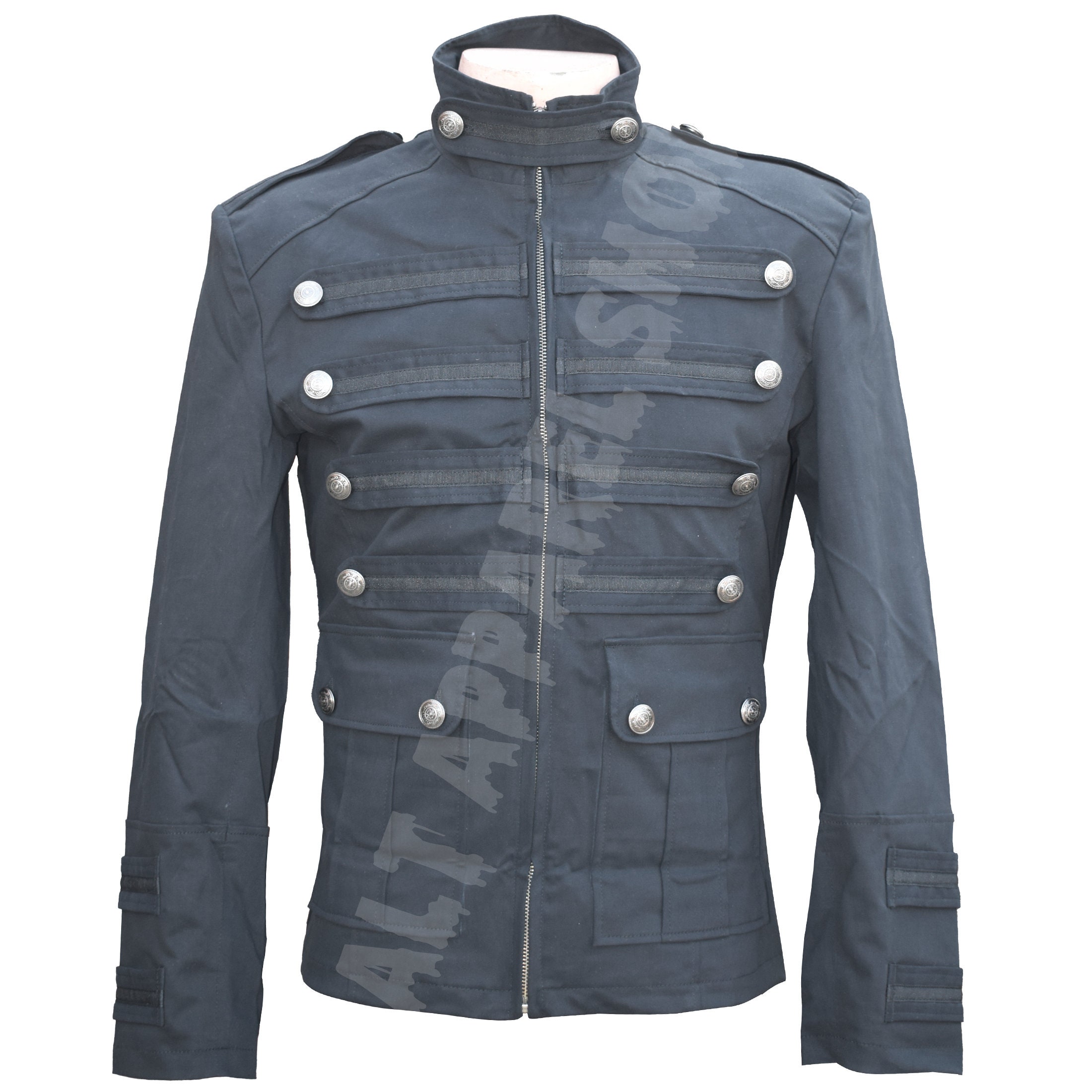 Men Gothic Military Style Jacket Black Steampunk Jacket Mens Military ...