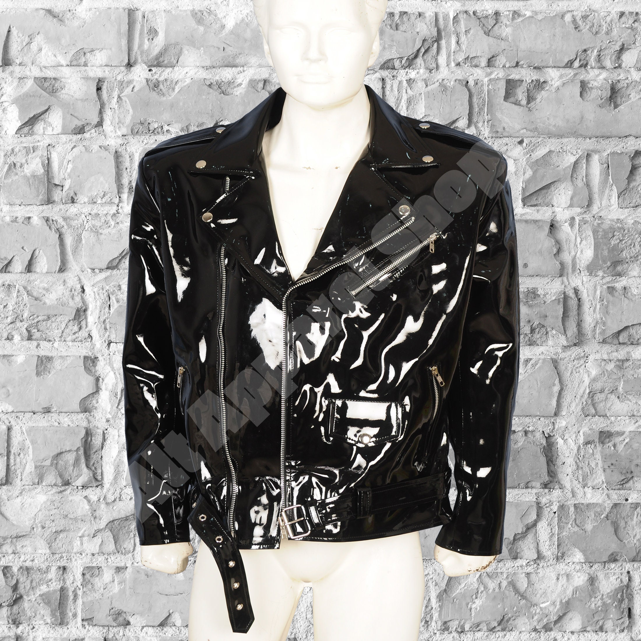 Vinyl PVC Jacket Men Black PVC Leather Jacket Wet Look Vinyl Shine ...