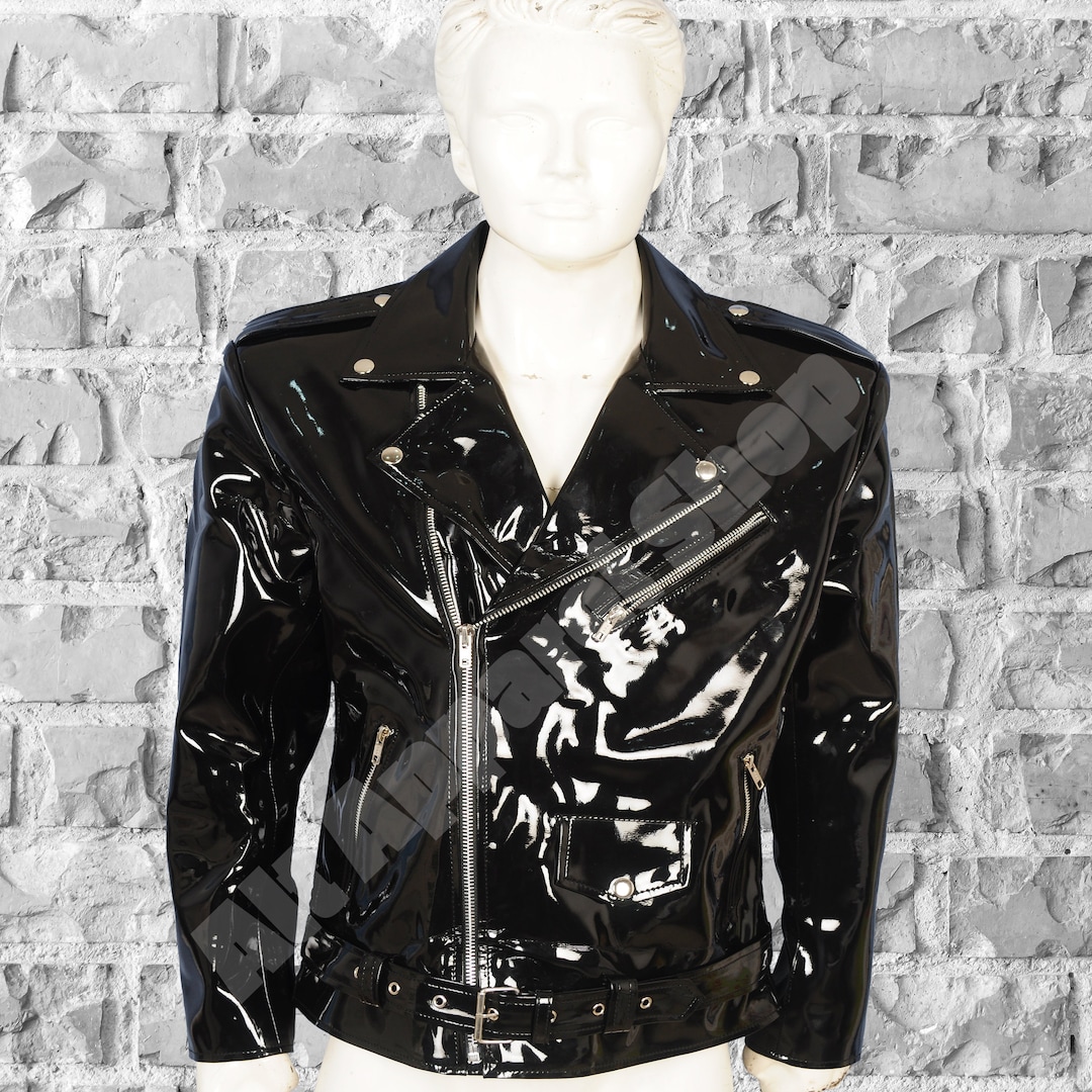 Vinyl PVC Jacket Men Black PVC Leather Jacket Wet Look Vinyl Shine ...