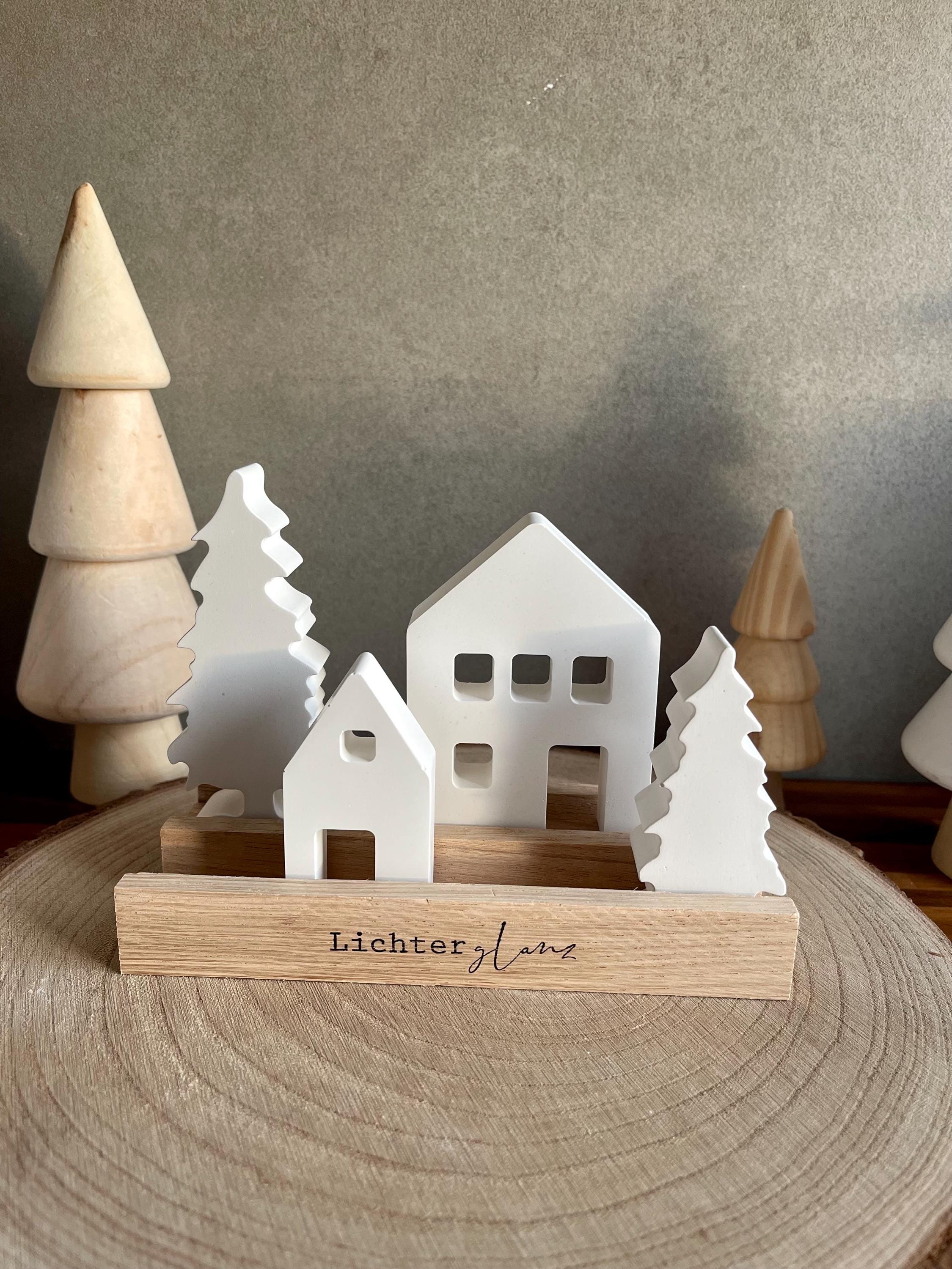 Raysin Winter Weihnachts Deko Set, Holzsockel mit Lichterhäusern und ...