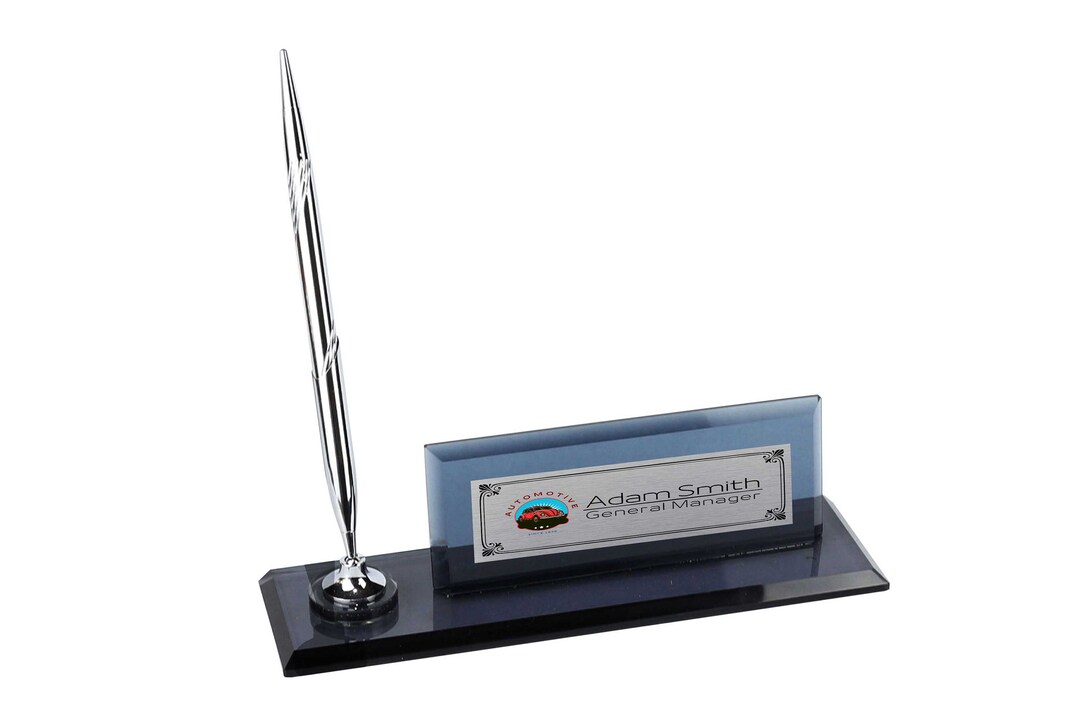 Personalized Luxury Desk Name Plate Black Glass Desk Name Plate With ...